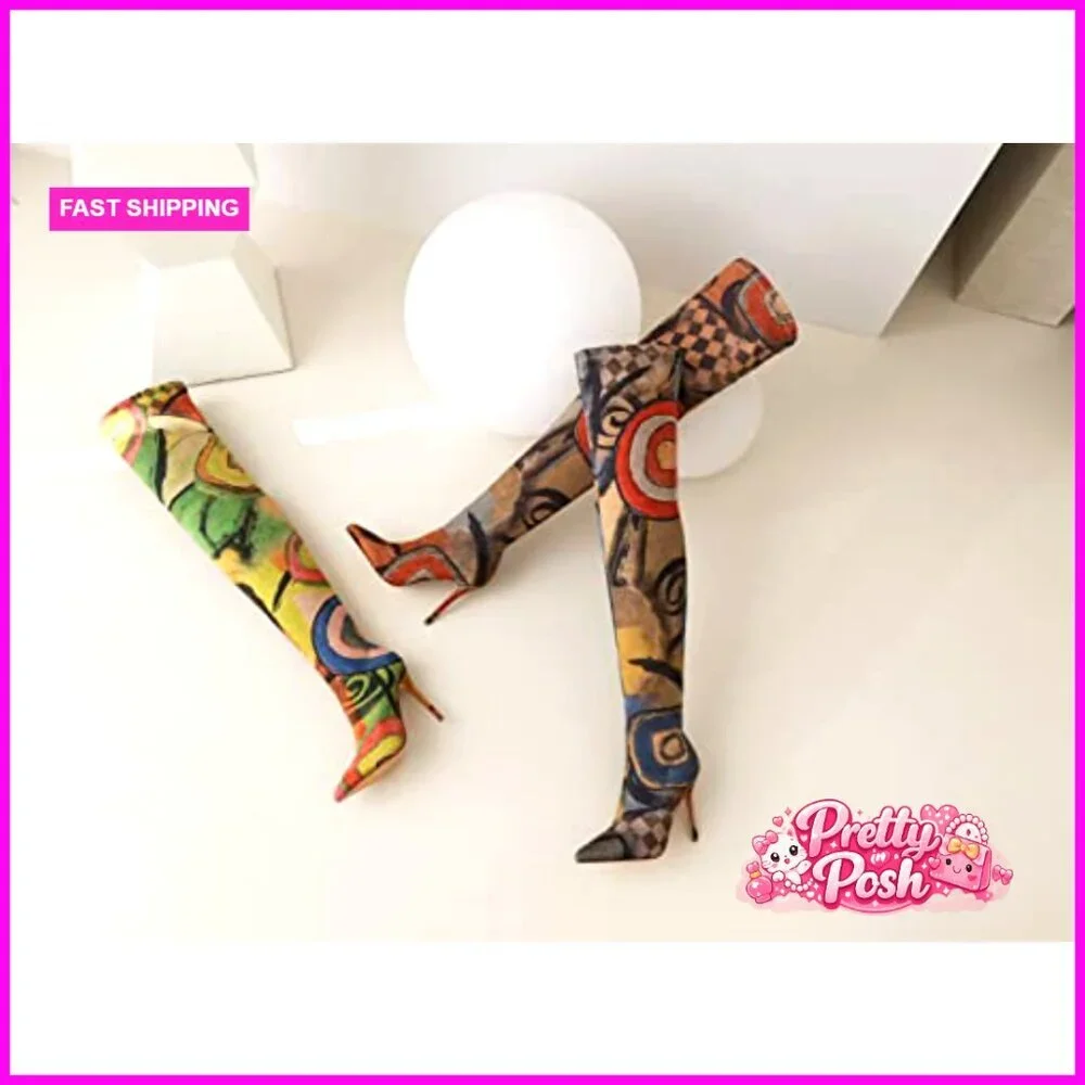 Shoes | Thigh High Boots Pointed Toe Stiletto Heel Over The Knee Denim ...